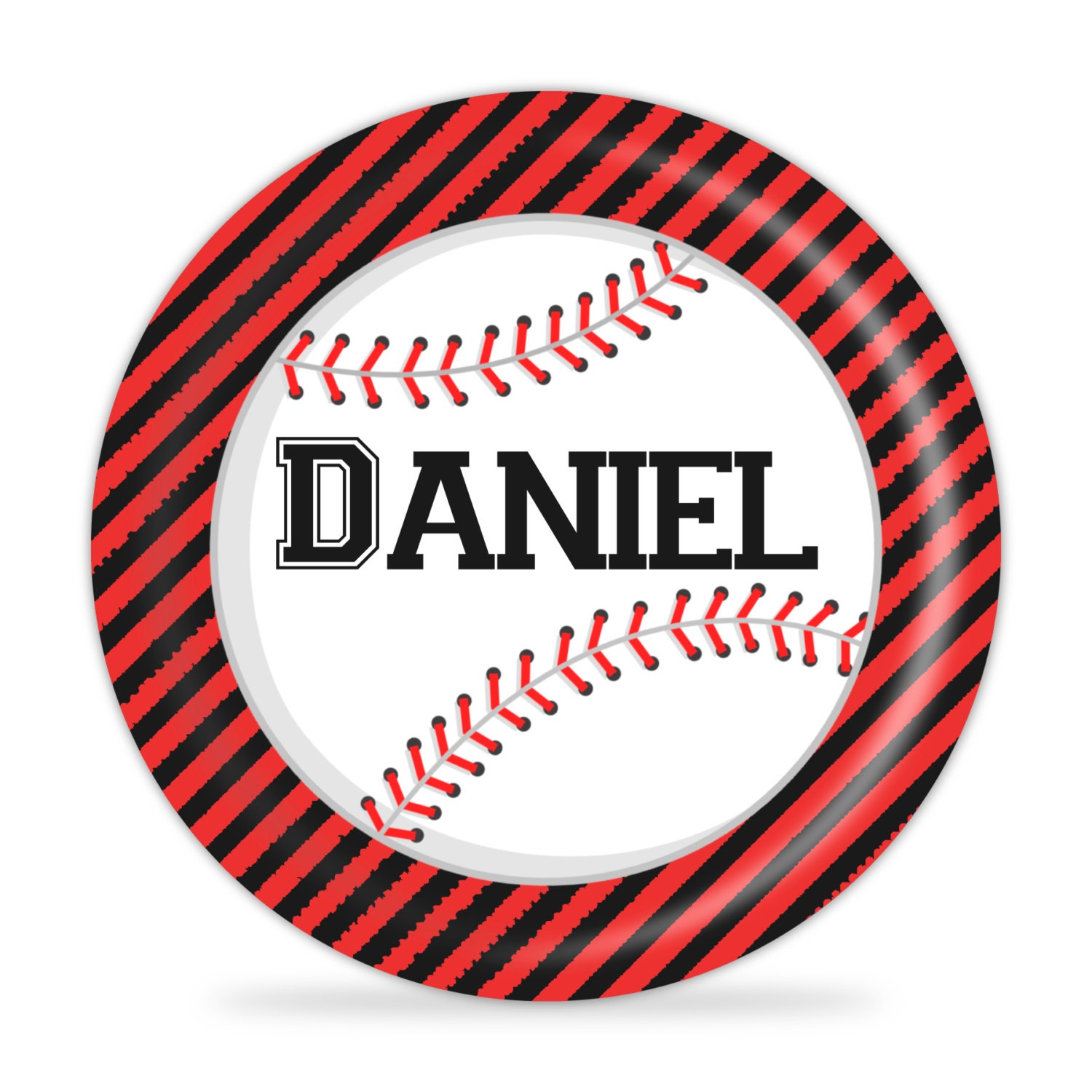 Baseball Personalized Plate Red Black Stripe Sport Dinner | Etsy
