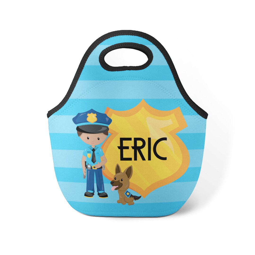 Kids Police Lunch Tote - Blue Stripe Cop Snack Sack, Boy K9 Police ...