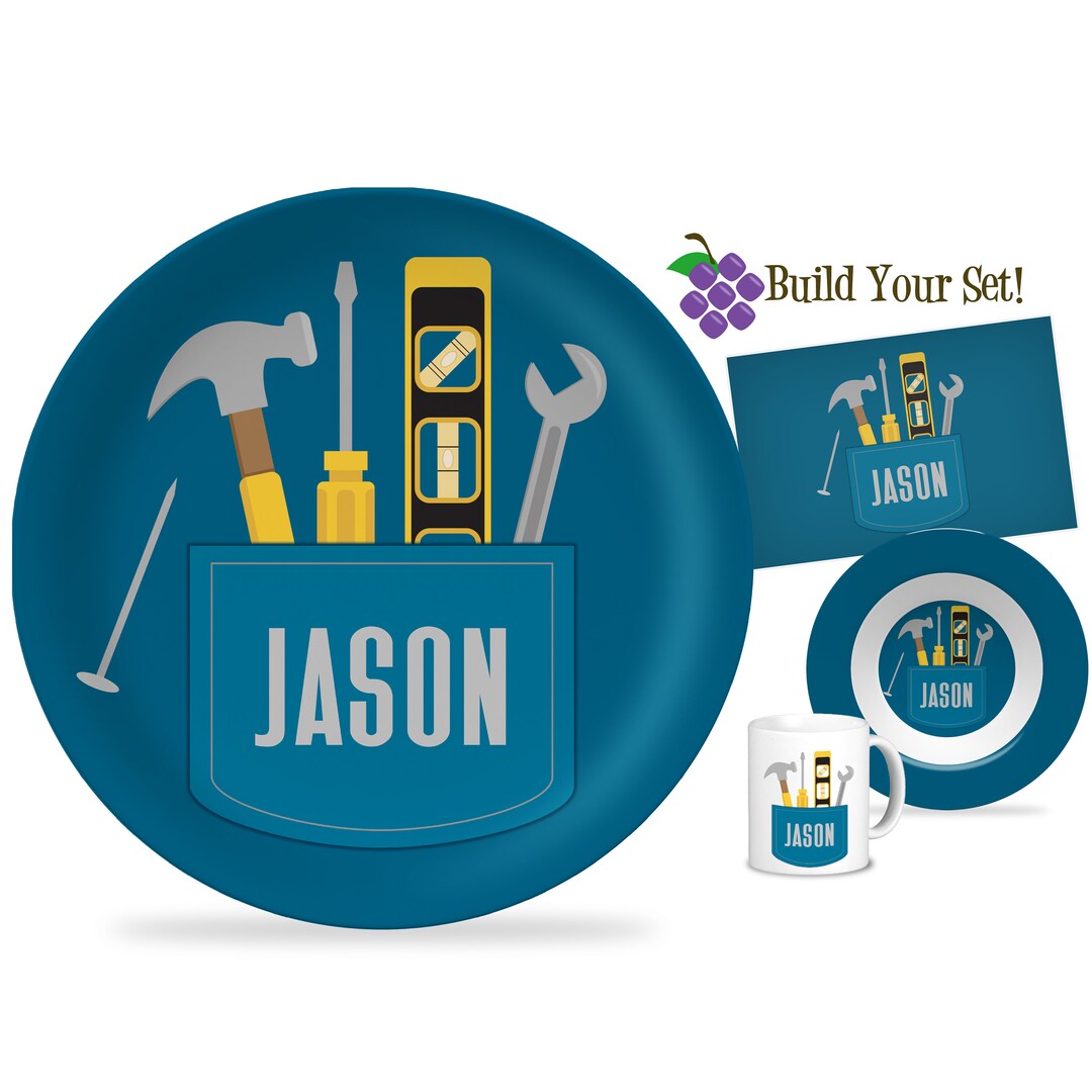 Tools Plate - Blue Jean Pocket Tools Dinner Plate, Yellow Handy Man ...