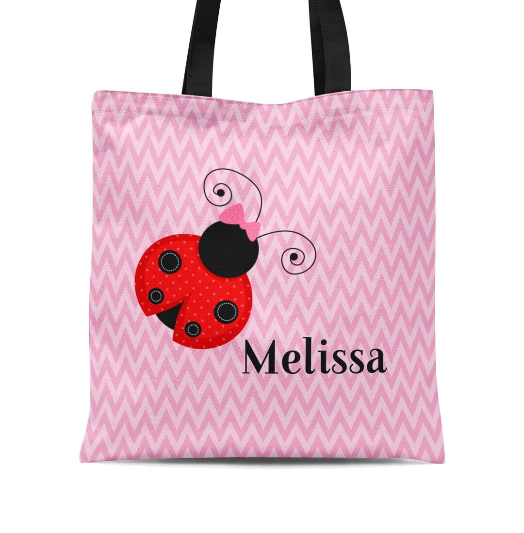 Ladybug Tote Bag - Pink Chevron Lady Bug Sack, Little Red Black Dot ...