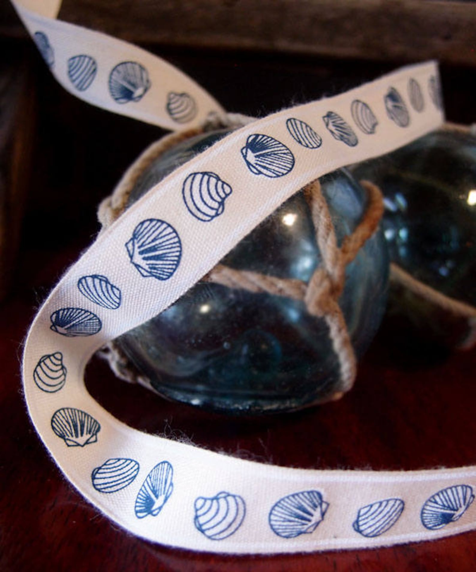 Blue Sea Shell Beach Clam Print Cotton Ribbon, 5/8-inch, 10-yards ...