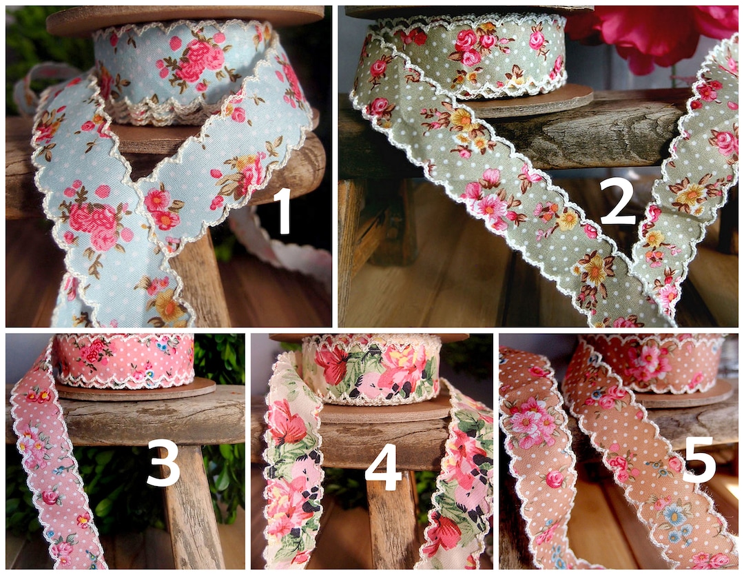 Vintage Floral Scalloped Ribbon, 1-inch, 10-yards - Choose * Free ...