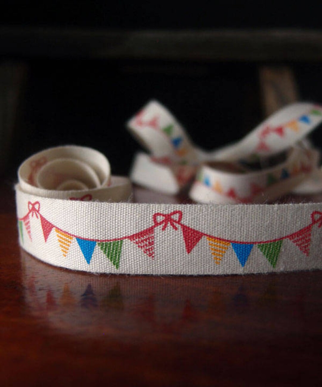 Triangle Colorful Flags Party Banner Bunting Print Cotton Ribbon, 5/8 ...