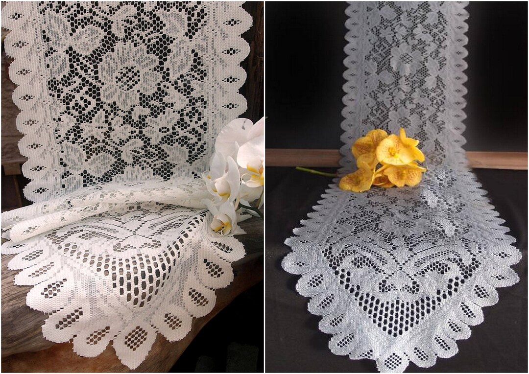 Floral Scalloped Edged Lace Runner - Ivory or Gray - 2 Sizes * Free ...