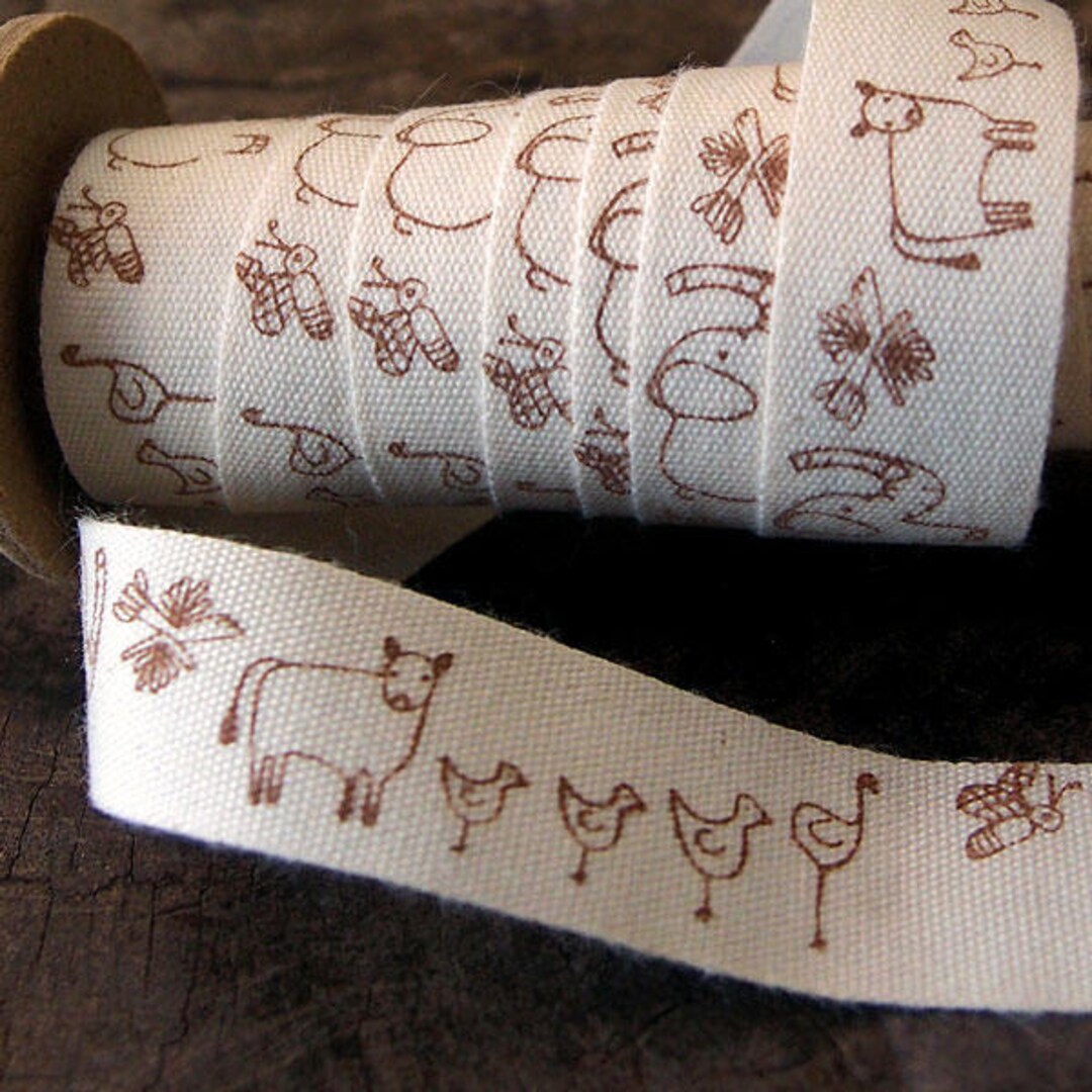 Brown Nursery Farm Animals Parade Print Cotton Ribbon, 5/8-inch, 10 ...