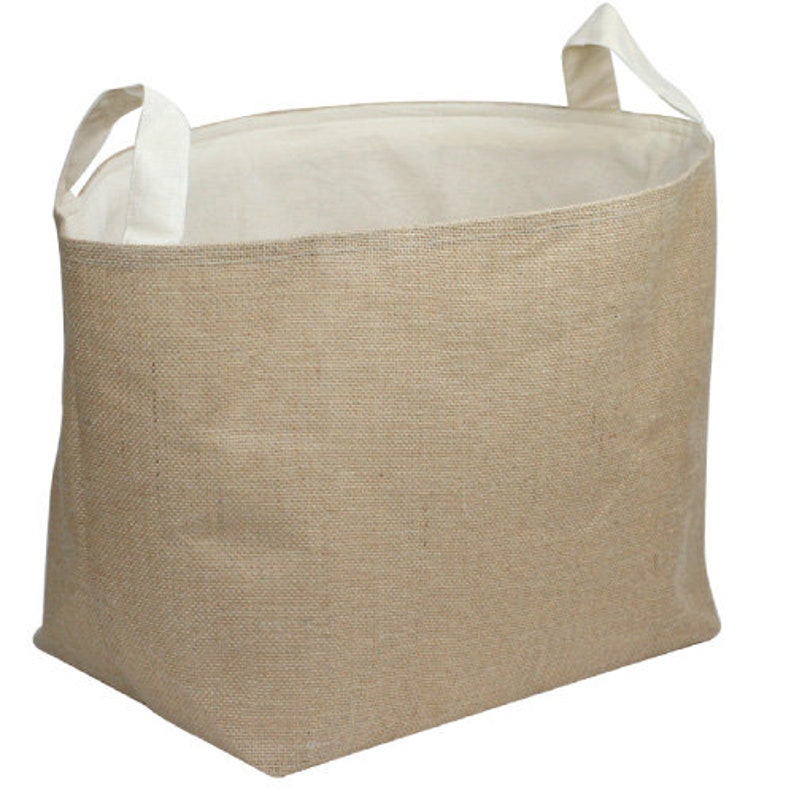 Large Natural Burlap Storage Utility Cream Cotton Lining Basket 13" X ...