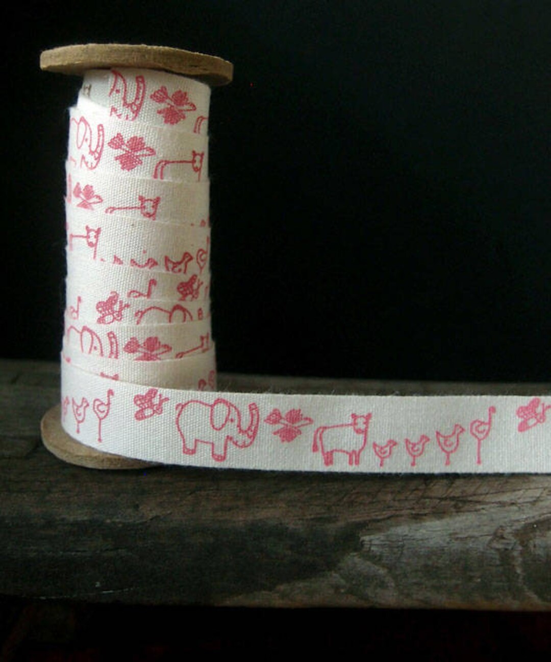 Pink Nursery Farm Animals Parade Print Cotton Ribbon, 5/8-inch, 10 ...