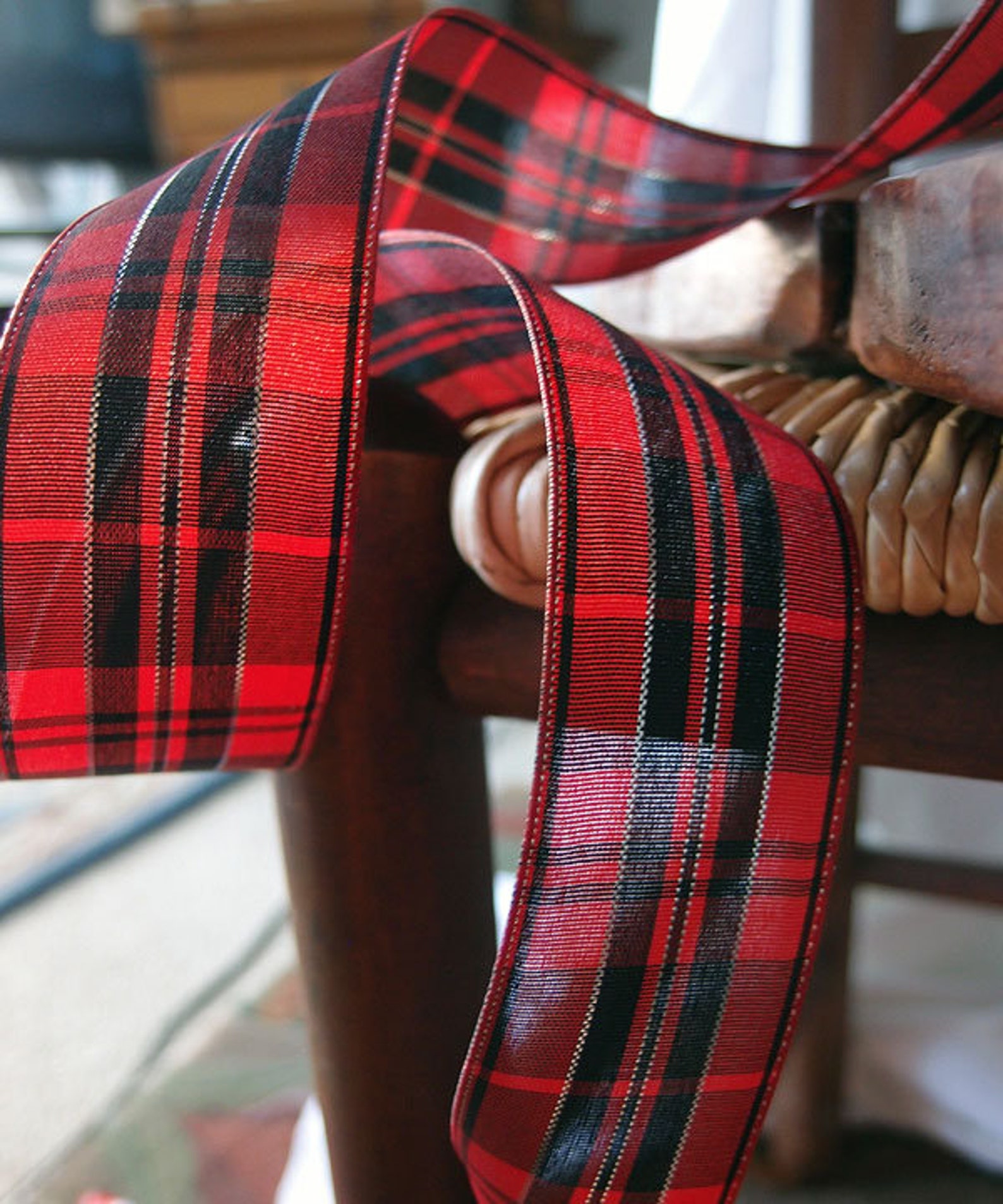 10 Yards Tartan Plaid Wired Ribbon With Metallic Accents - Etsy