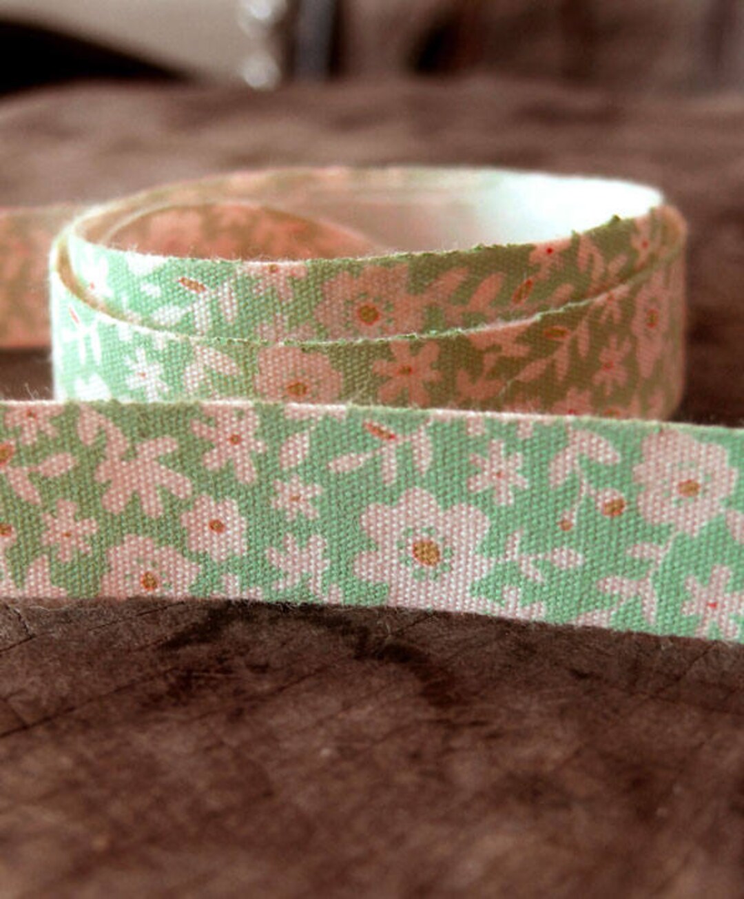Green Floral Garden Flowers Print Cotton Ribbon, 5/8-inch, 10-yards ...
