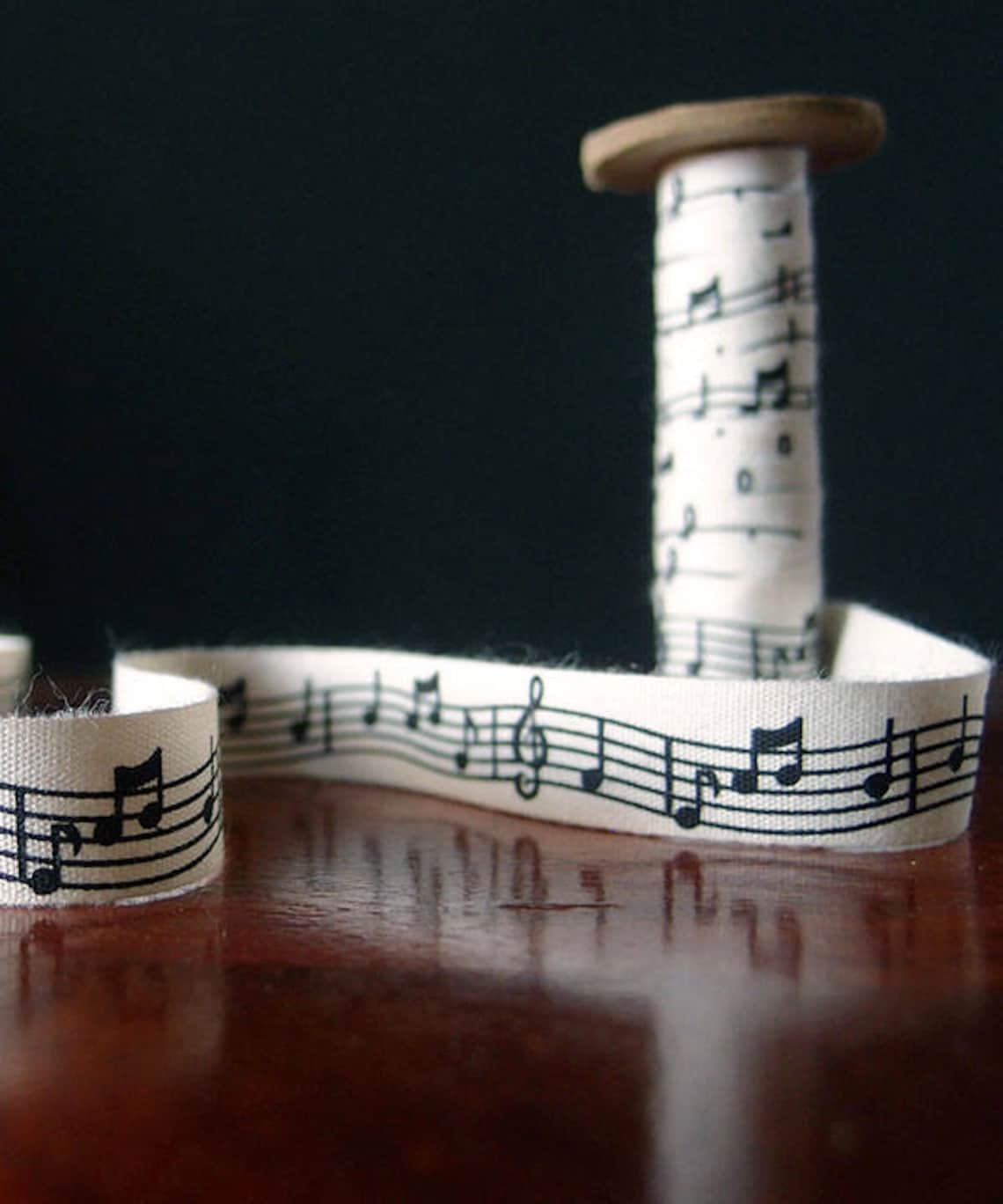 Natural Black Musical Notes Print Cotton Ribbon, 5/8-inch, 10-yards ...