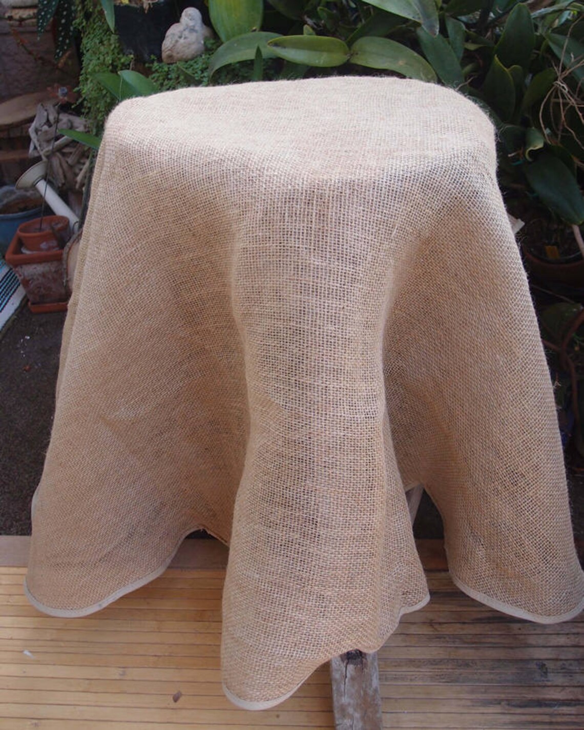 Round Jute Burlap Table Cover Overlay Finished Edges 60 | Etsy