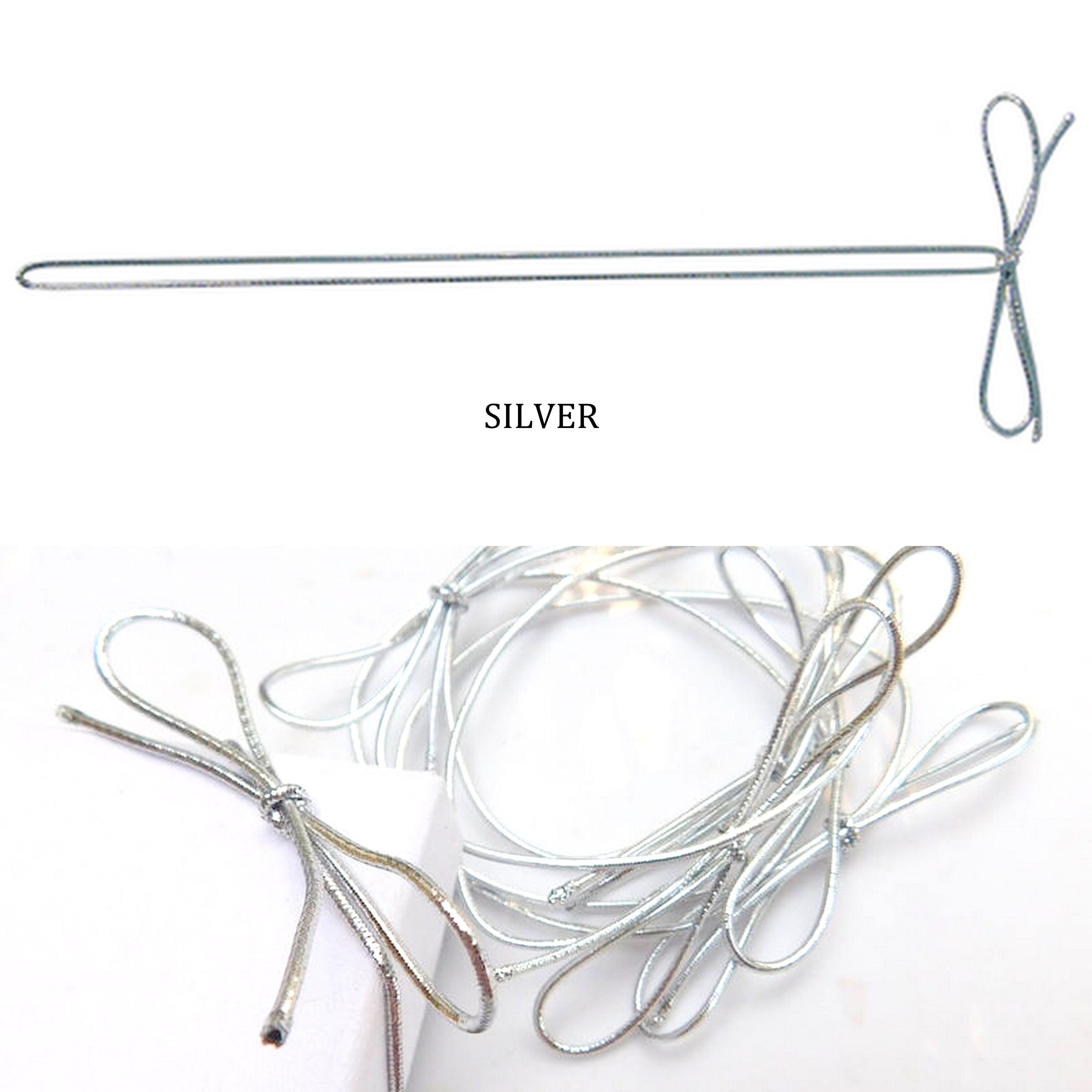 100 PCS Stretchy Elastic Metallic Braided Cord Loops Bows - Silver or ...