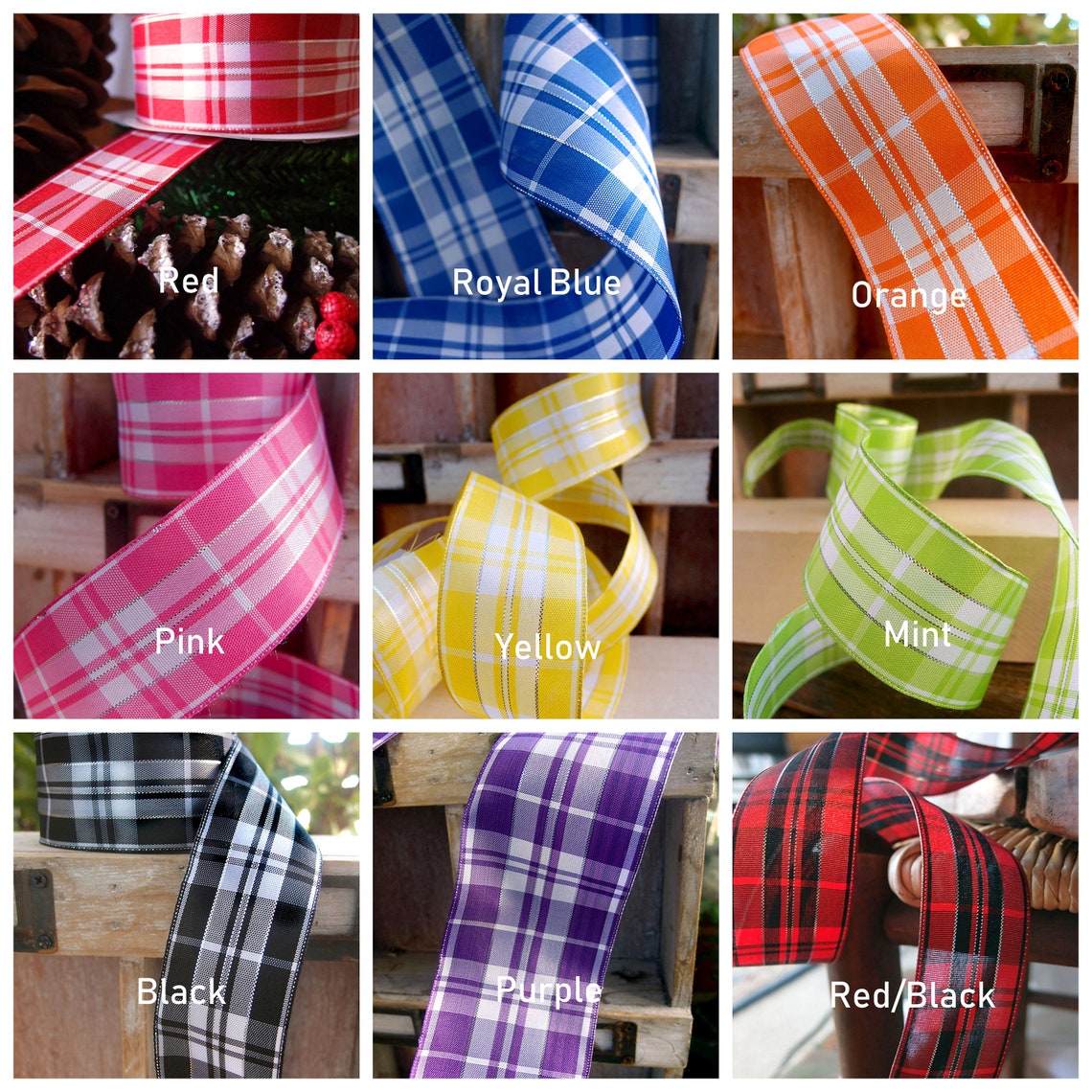 10 Yards Tartan Plaid Wired Ribbon With Metallic Accents | Etsy