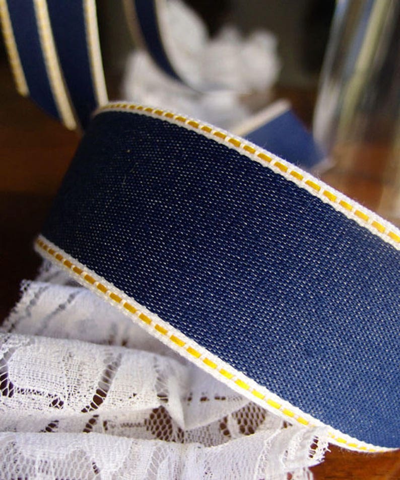 Denim Ribbon Blue With Gold Edge Stitch 25 Yards Choose Size - Etsy