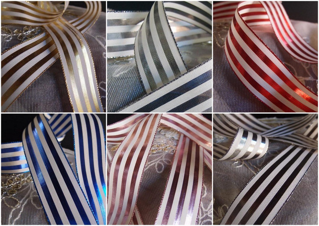 Metallic Striped Gift Wrap & Craft Ribbon Roll - Choose Colors and Size ...