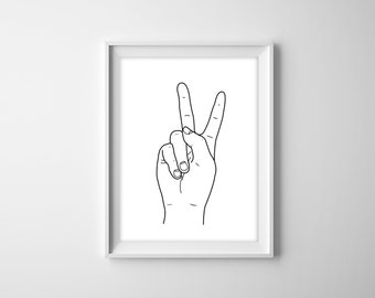 Peace Sign Print, Peace Sign Wall Art, Minimal Art Print, Hand Line ...