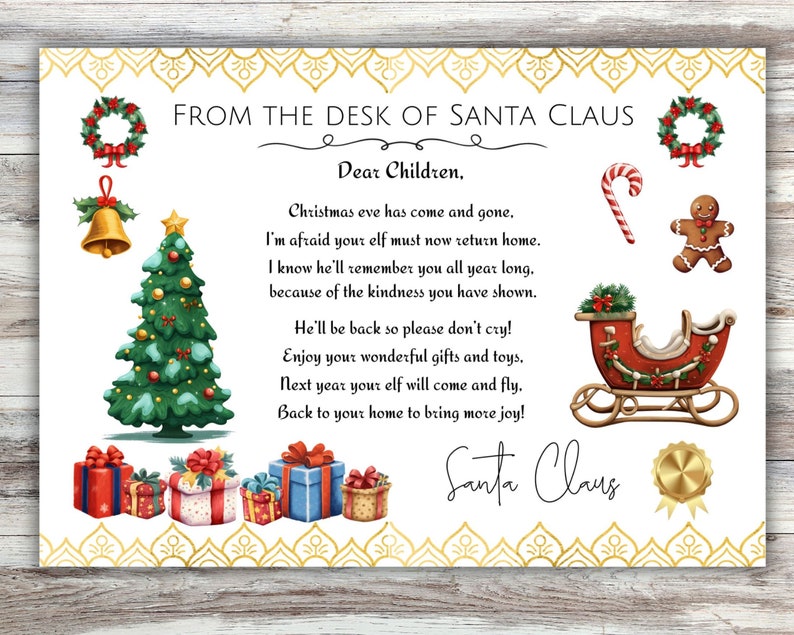 Elf Good Bye Letter PDF Santa Letter Letters From Santa - Etsy