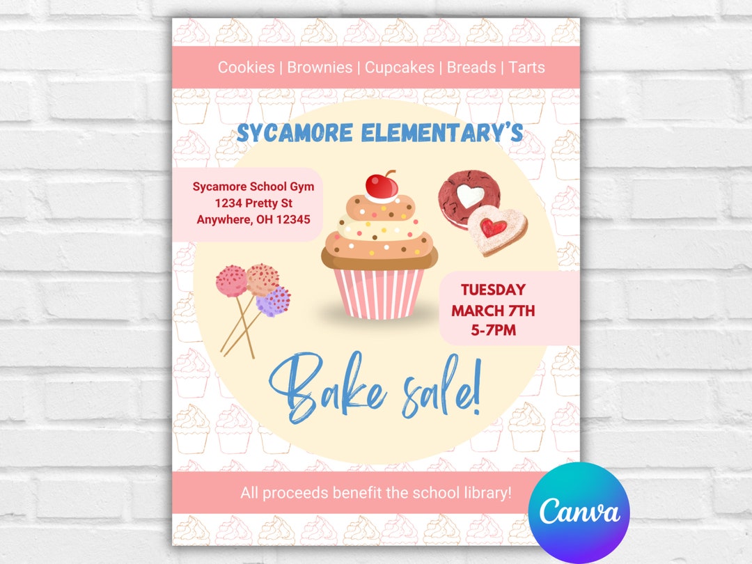 Bake Sale Flyer Template, Bake Sale Fundraiser, Pta Flyer, Pta Calendar ...