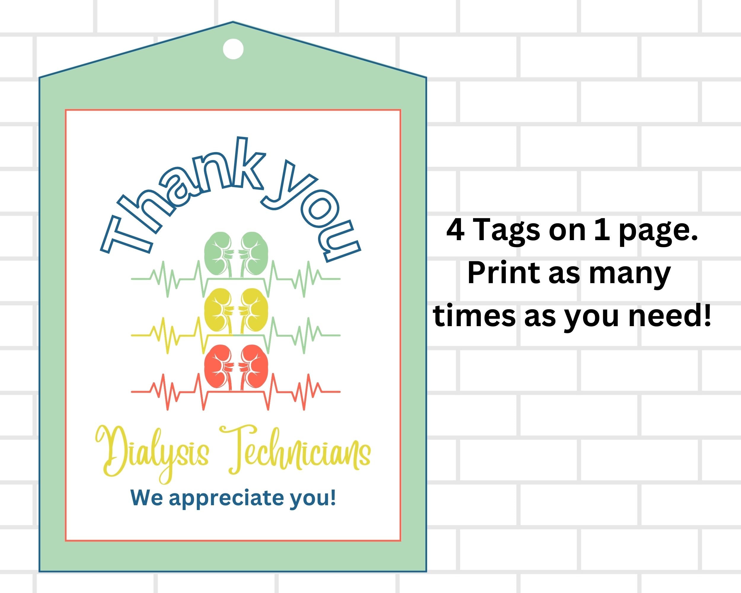 Dialysis Tech Gift Tag Dialysis Staff Thank You Ccht Week - Etsy