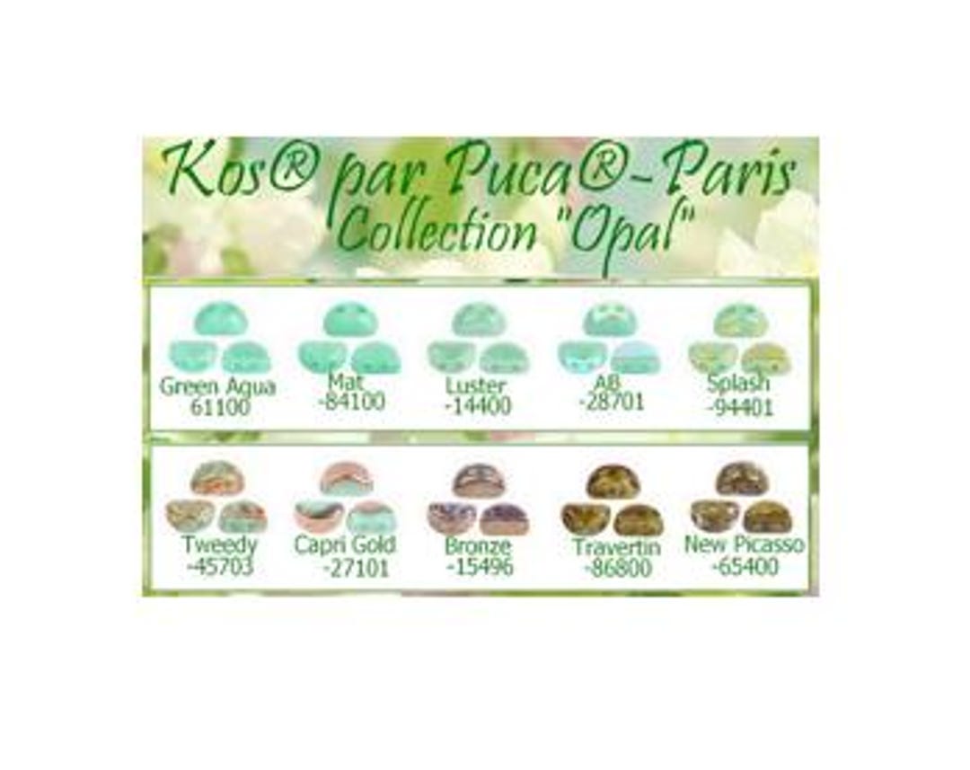 Kos Par Puca Green Aqua Opal, 2-hole 6X3MM Czech Glass, Choose a Color ...