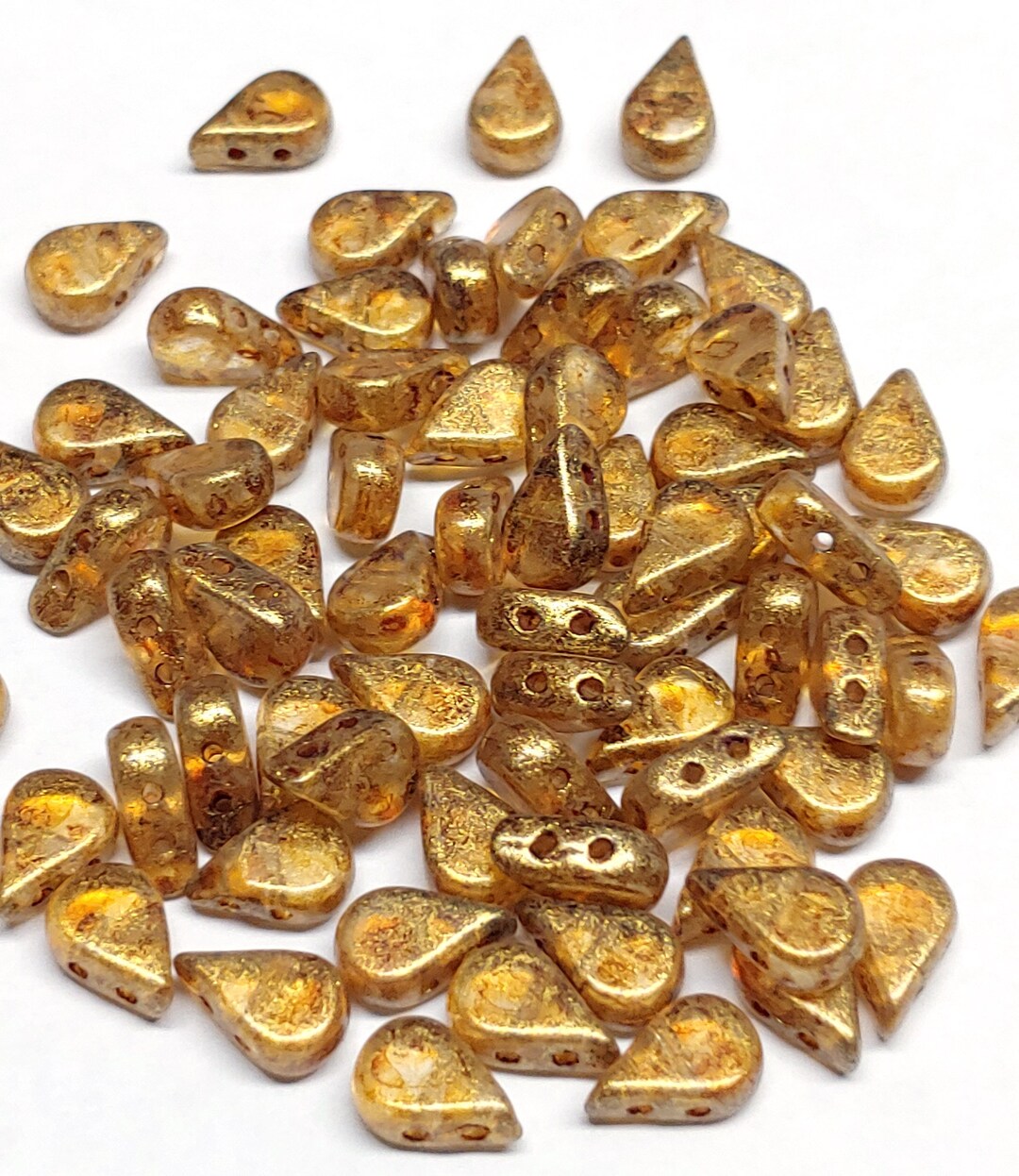 Amos® Par Puca® Paris Crystal Gold Spotted, 2-hole Czech Glass 5x8mm ...