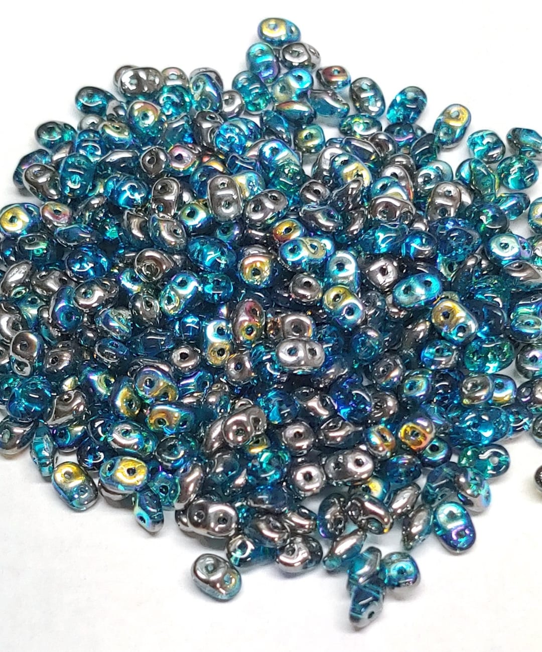 Superduo Aqua Graphite Rainbow, Czech Glass 2-hole Bead 2.5x5mm, 10 ...