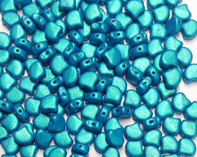 Ginko Bead Alucolour Azure Blue, 2-hole Czech Glass 7.5x7.5mm, 00030 ...