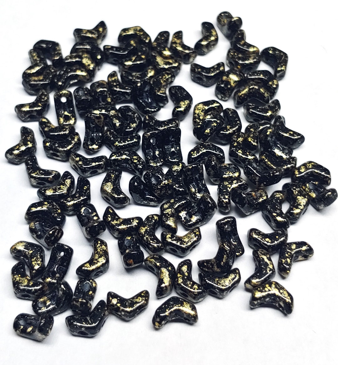 Mini Chevron Jet Splash, 2-hole Czech Glass 6x2mm, 23980-94401-50 Beads ...