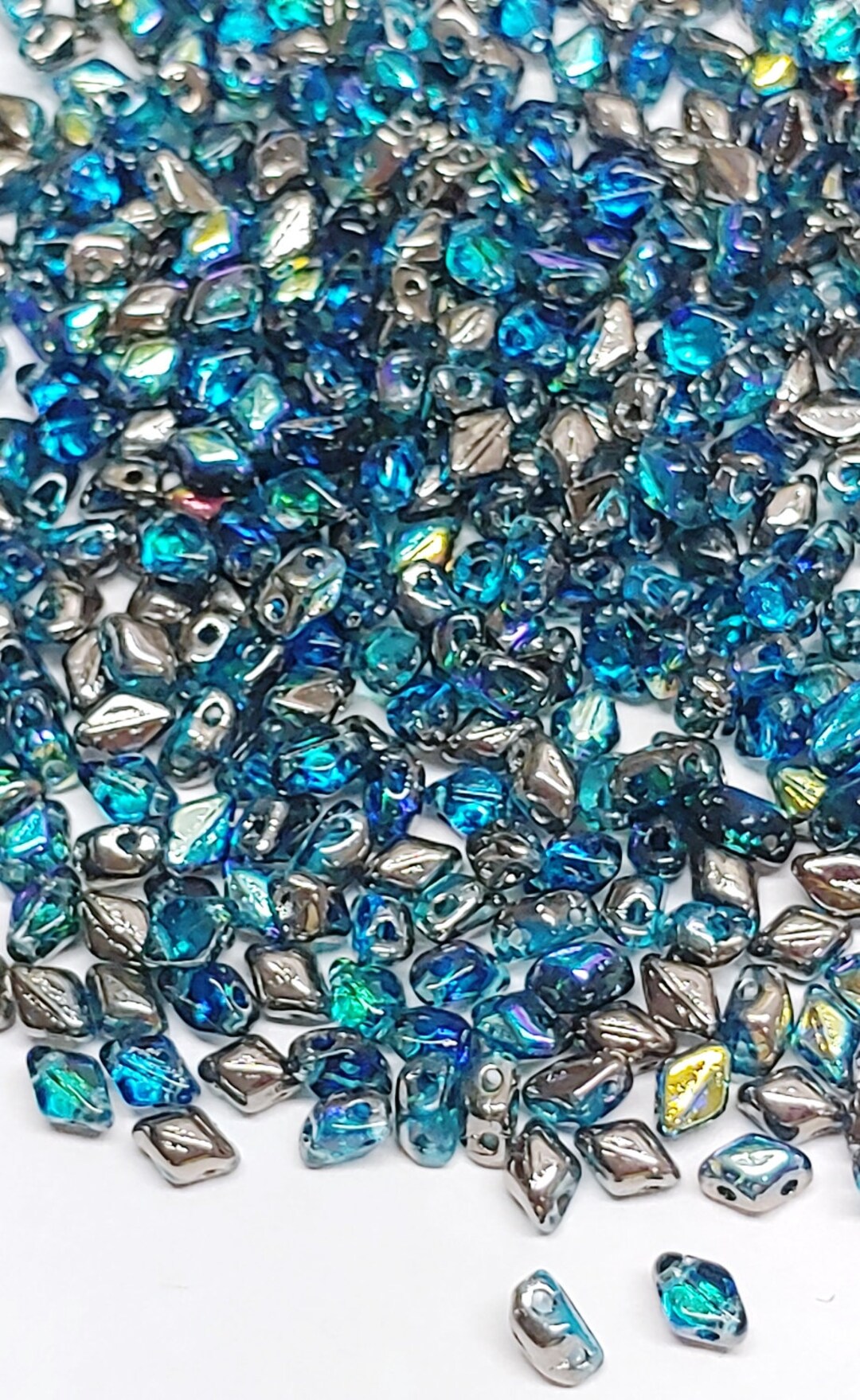 Mini Gemduo Aqua Graphite Rainbow, 2-hole Matubo Czech Beads 6x4mm, 50 ...