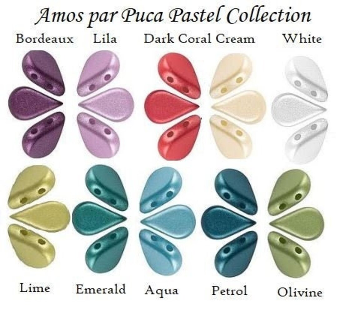Amos® Par Puca Pastel Collection, 2 Hole 4x10mm Czech Glass, 30 Beads ...