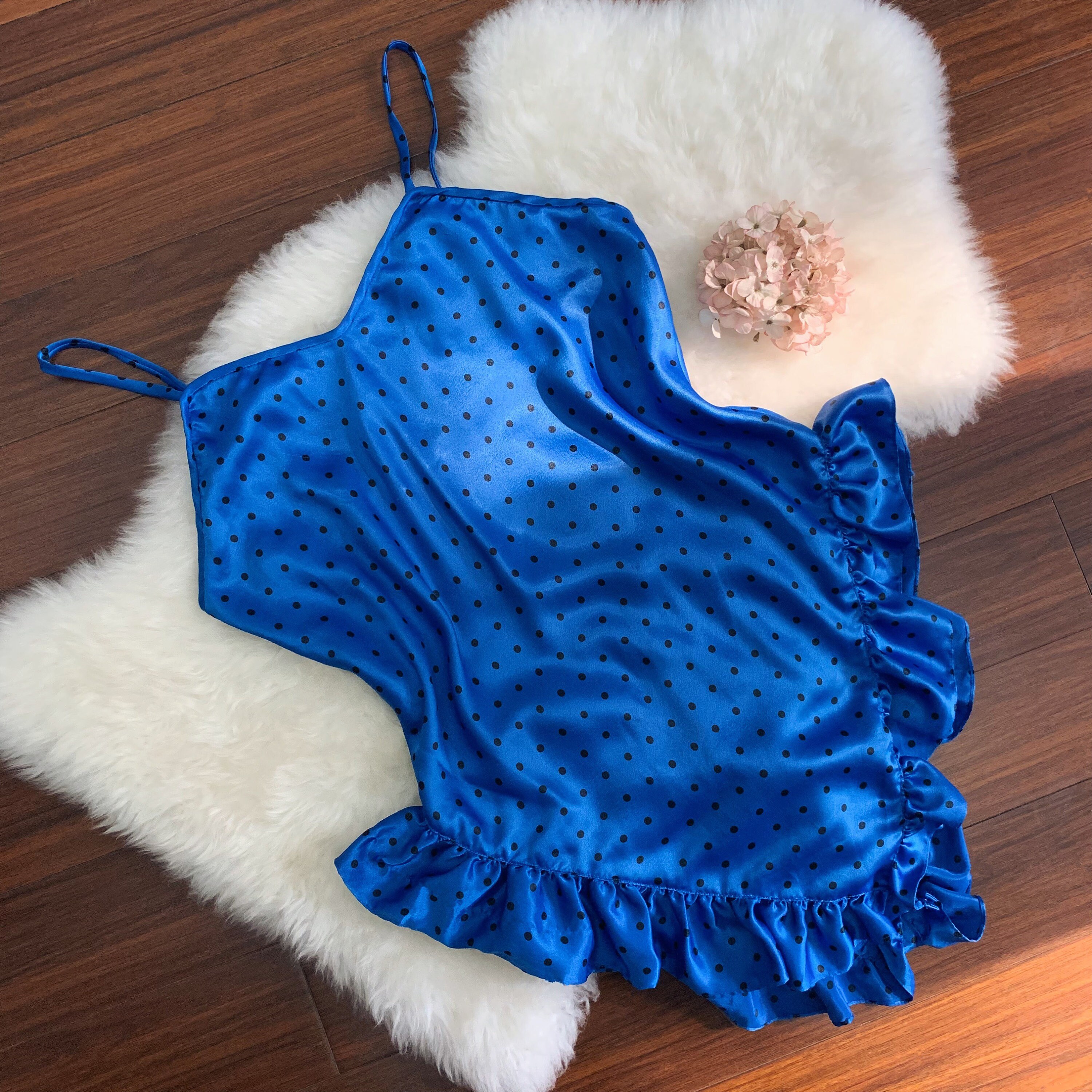 BETTYE Vintage Satin Teddy Royal Blue With Black Polka - Etsy Canada