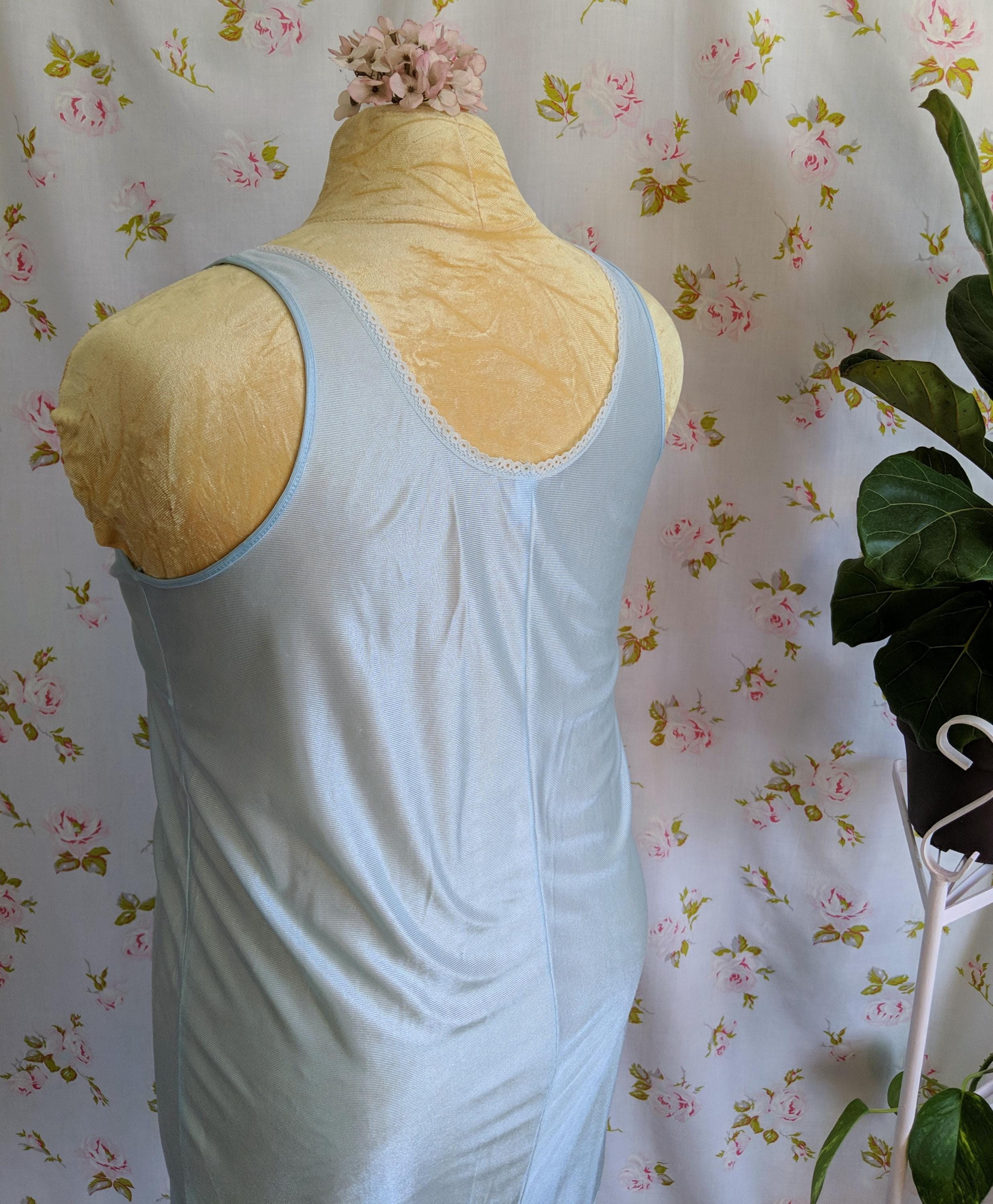 ALBERTA - Vintage Slinky Nylon Full Slip, Pastel Baby Blue Dress Slip ...