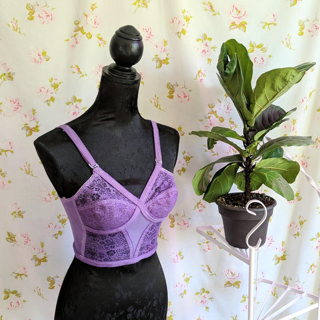 KA'ENA - Vintage Longline Bullet Bra, Hand-dyed Violet Purple Shapewear ...