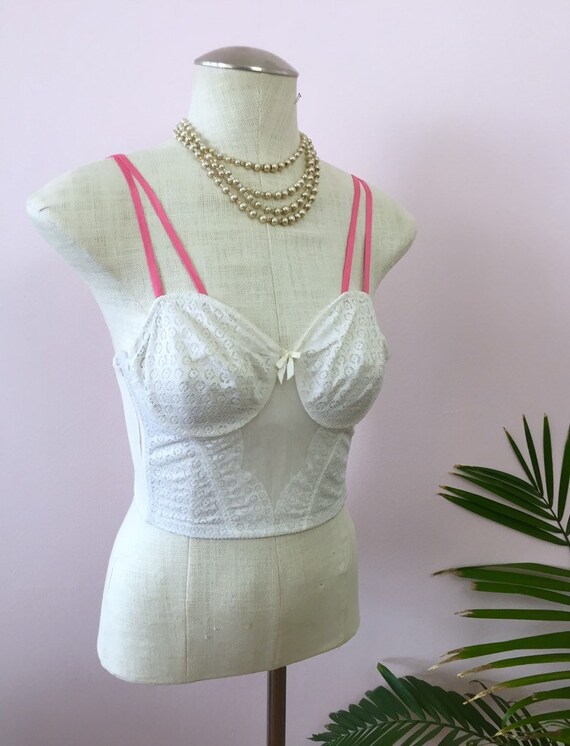 KITT - vintage longline bra, white lace overwire bust… - Gem