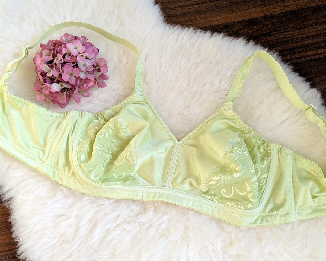 ESTHER - Vintage Soft Cup Bra, Hand-dyed Pastel Mint Green, Floral ...