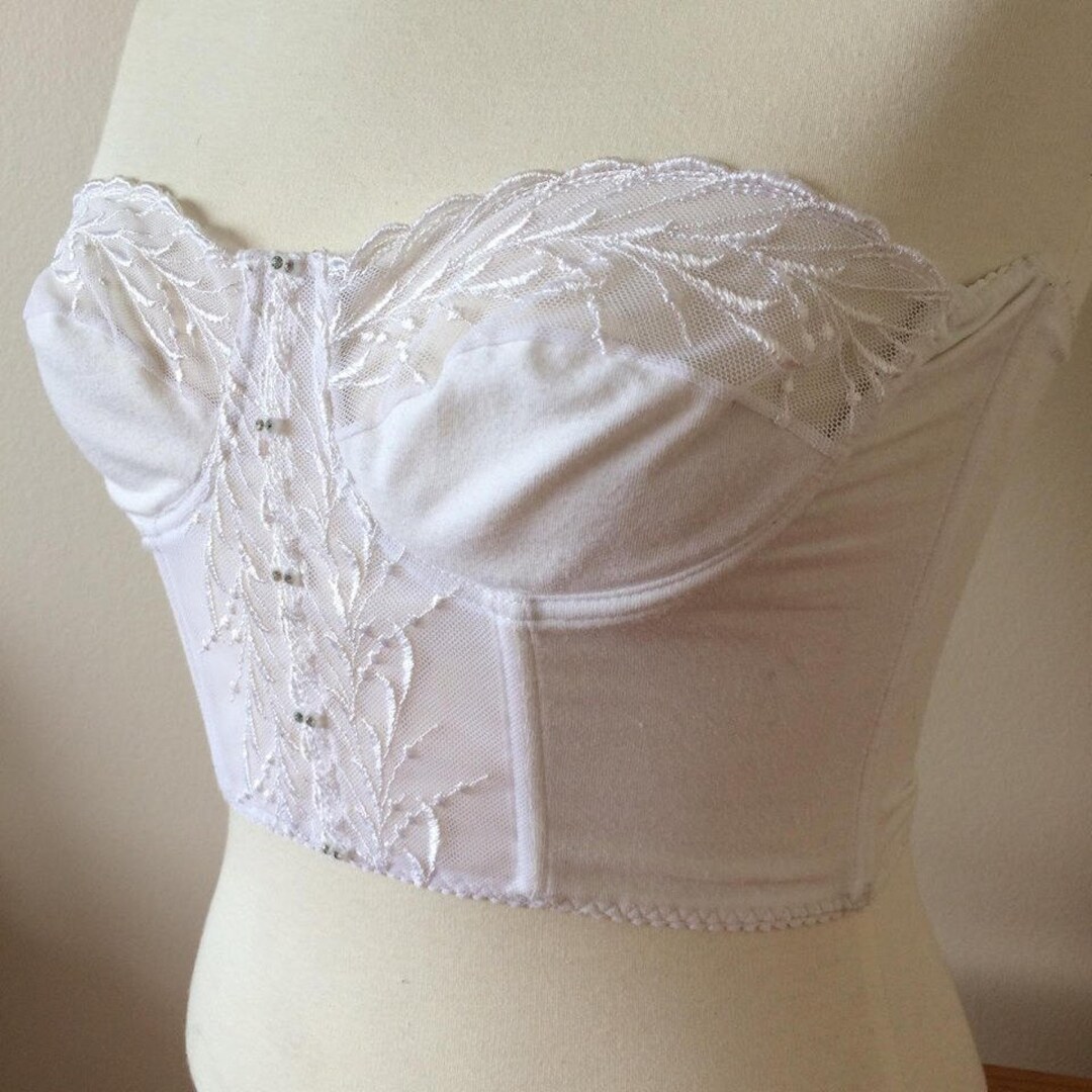 BESS - Vintage Longline Bra, Soft Cotton and Sheer Lace, Rhinestone ...