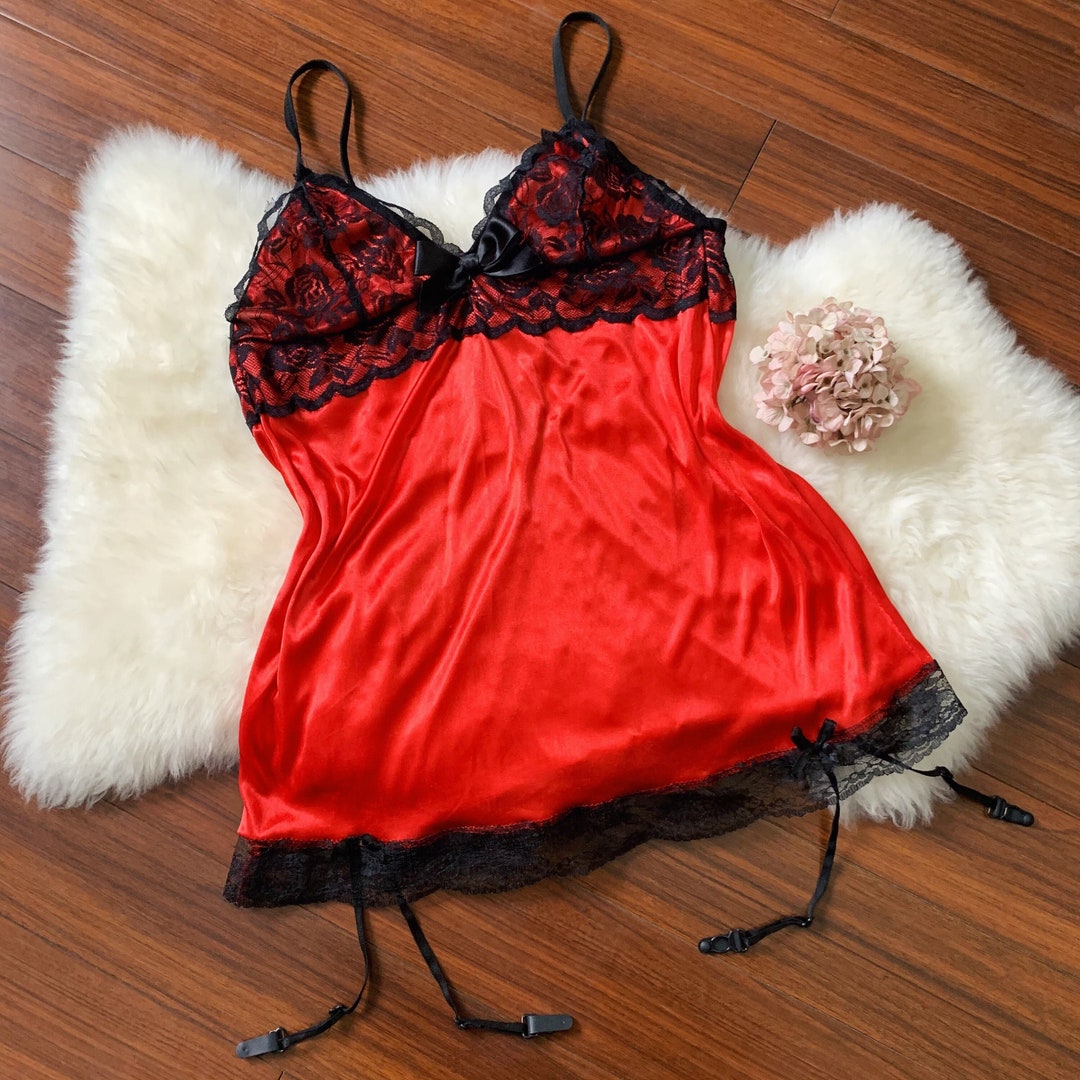 TEMPEST - vintage rotes Satin Korselett, vier strapazierfähige ...