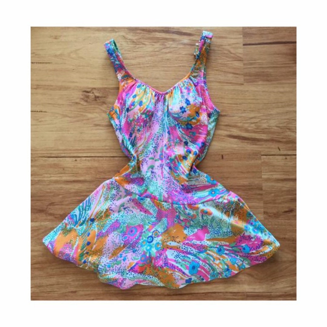 VINTAGE PSYCHEDELIC SWIMSUIT - One Piece Pinup Bathing Suit, Bright ...
