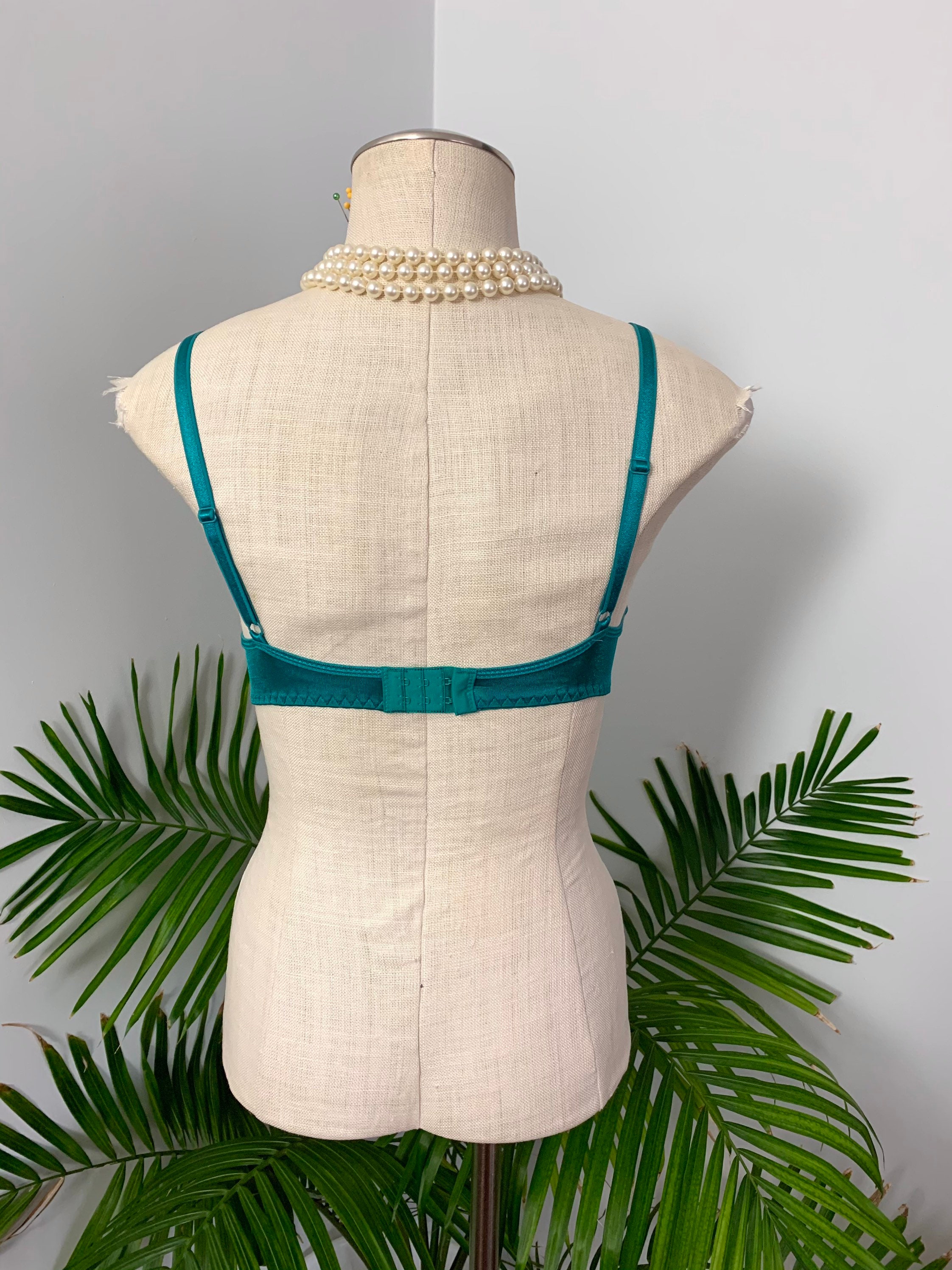 VINTAGE HOLIDAY BRA Teal Green Satin Bra With Faux Fur Trim - Etsy