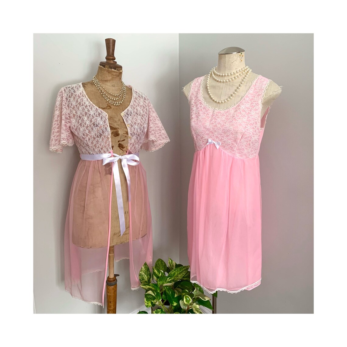 SABRINA Vintage Pink Peignoir Set Fitted Nightie Flutter - Etsy Canada