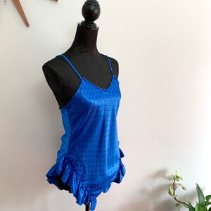 BETTYE - Vintage Satin Teddy, Royal Blue With Black Polka Dots, Ruffled ...