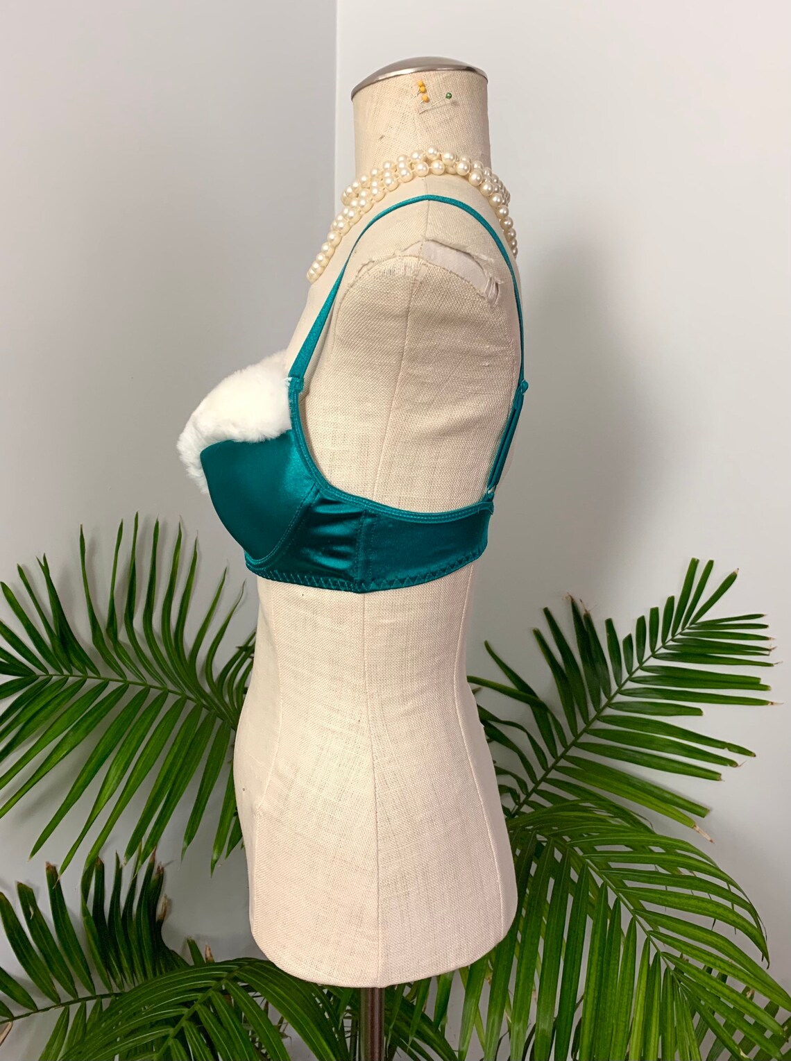 VINTAGE HOLIDAY BRA Teal Green Satin Bra With Faux Fur Trim - Etsy