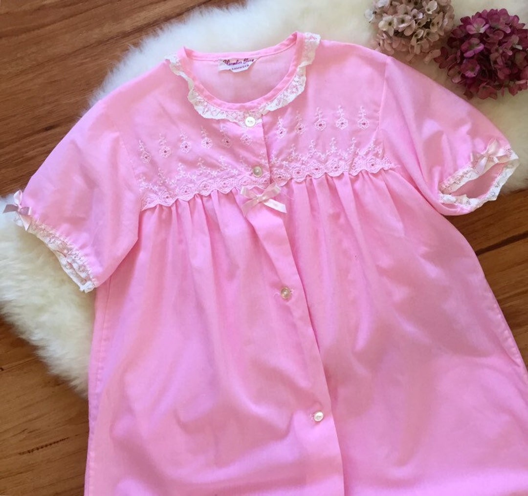 SUZY - Vintage Pink Duster, Trapeze Dressing Gown, Lace Trim, Retro ...