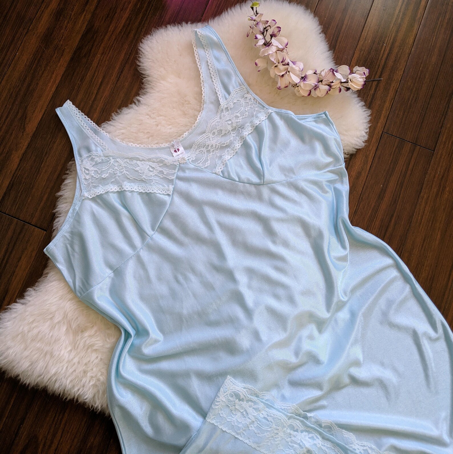 ALBERTA - Vintage Slinky Nylon Full Slip, Pastel Baby Blue Dress Slip ...