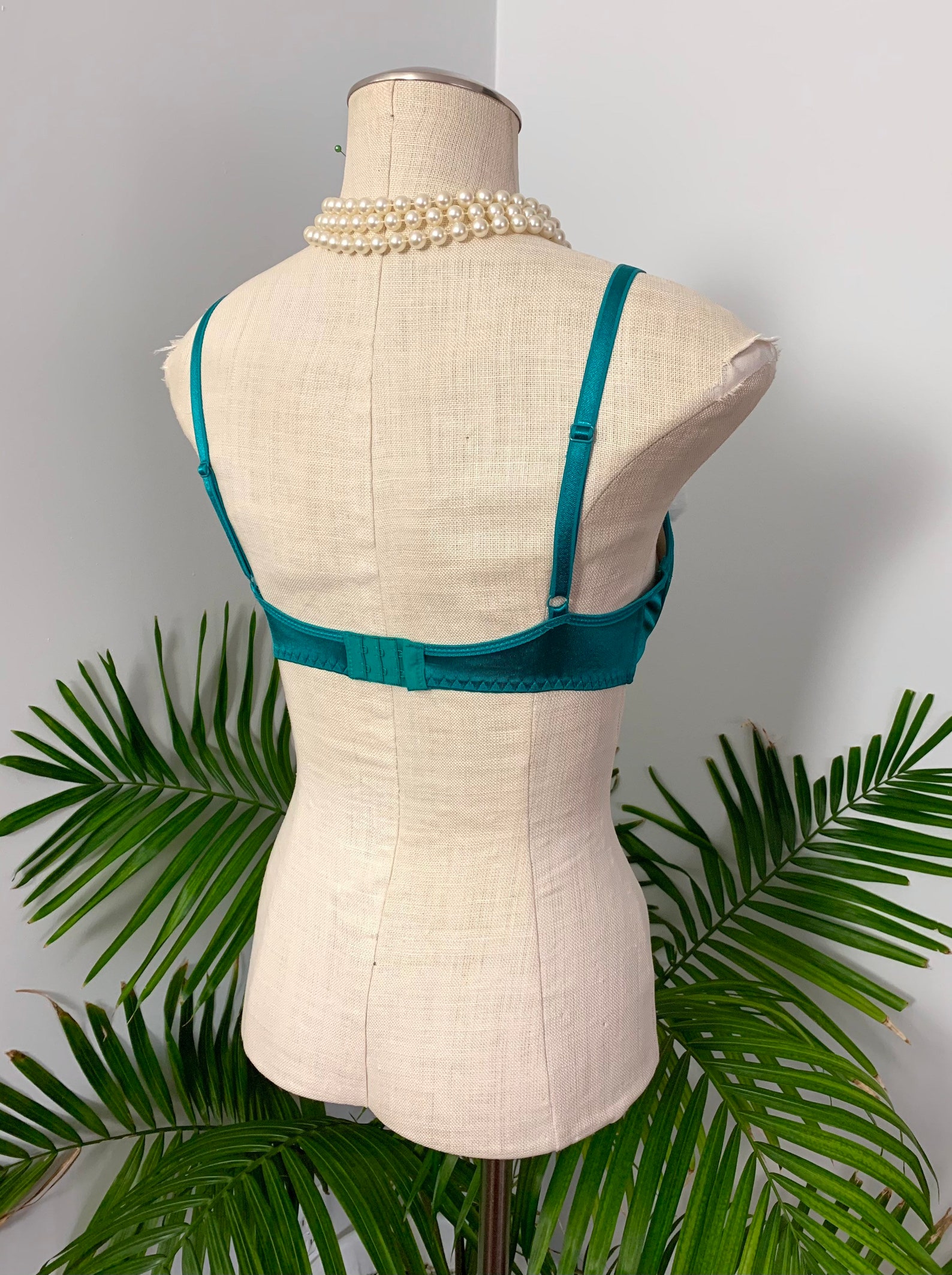 VINTAGE HOLIDAY BRA Teal Green Satin Bra With Faux Fur Trim | Etsy