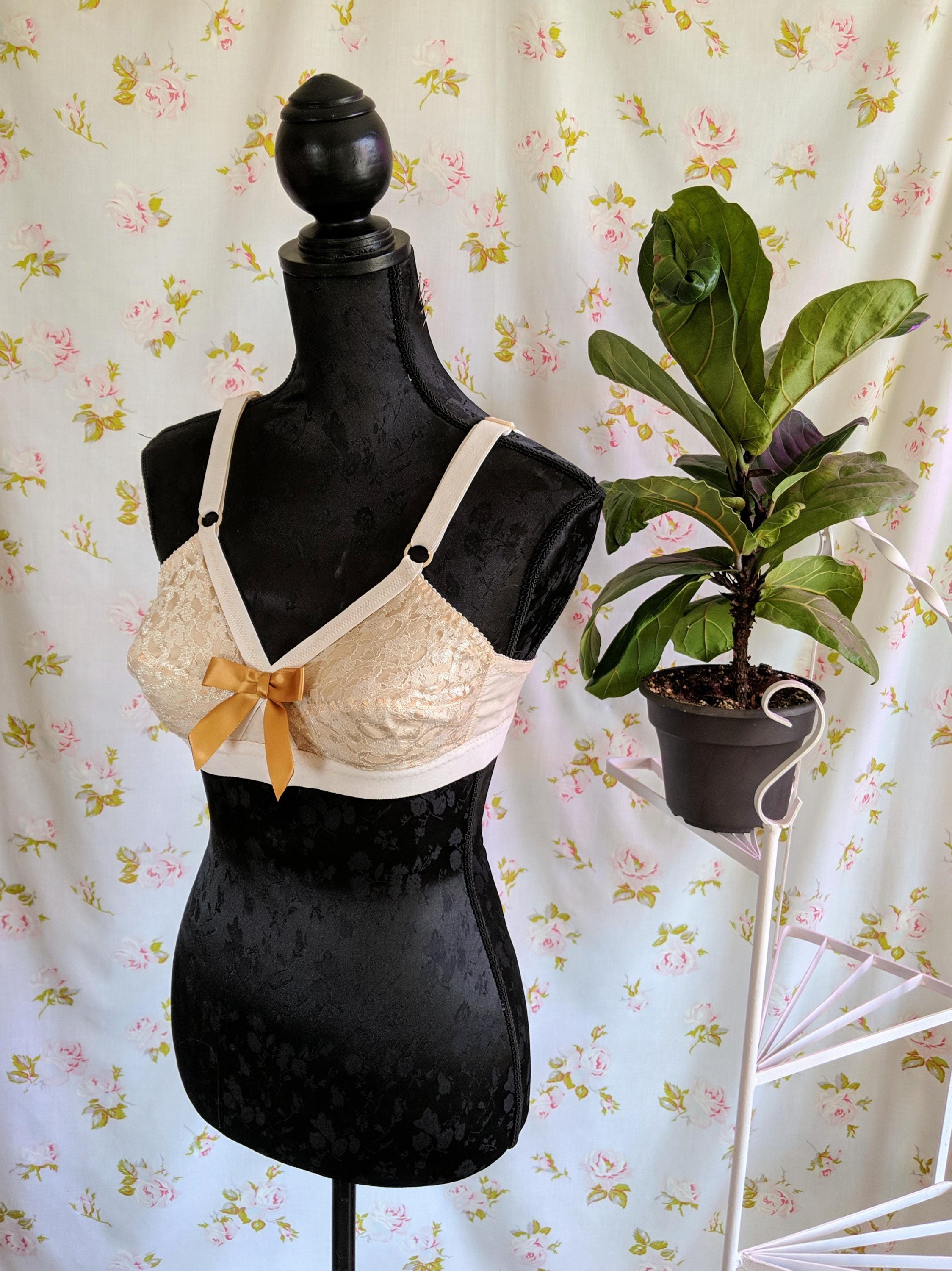 YVONNE - Vintage Soft Cup Bullet Bra, Pretty Lace Cone Brassiere, Gold ...