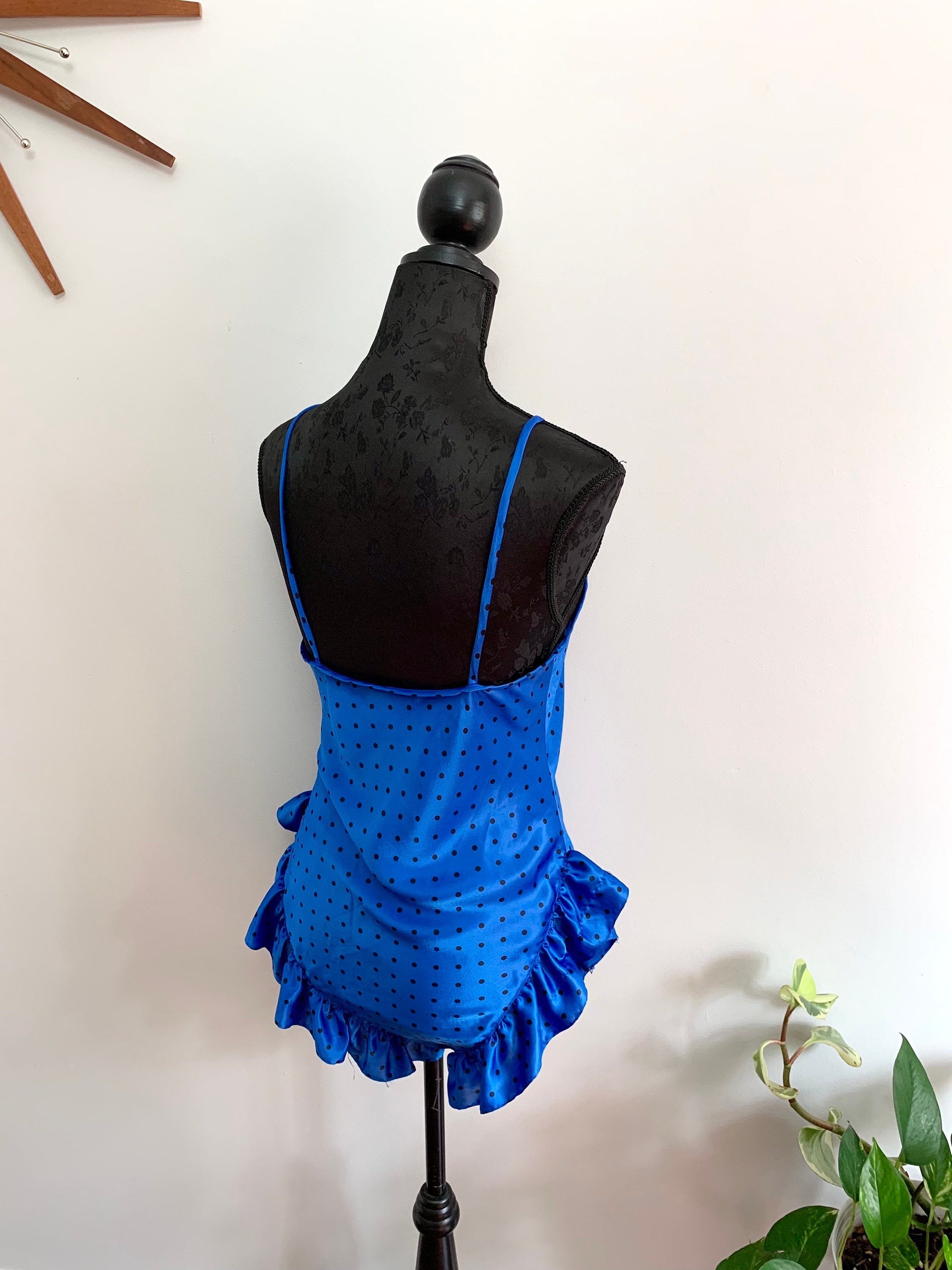 BETTYE Vintage Satin Teddy Royal Blue With Black Polka - Etsy Canada