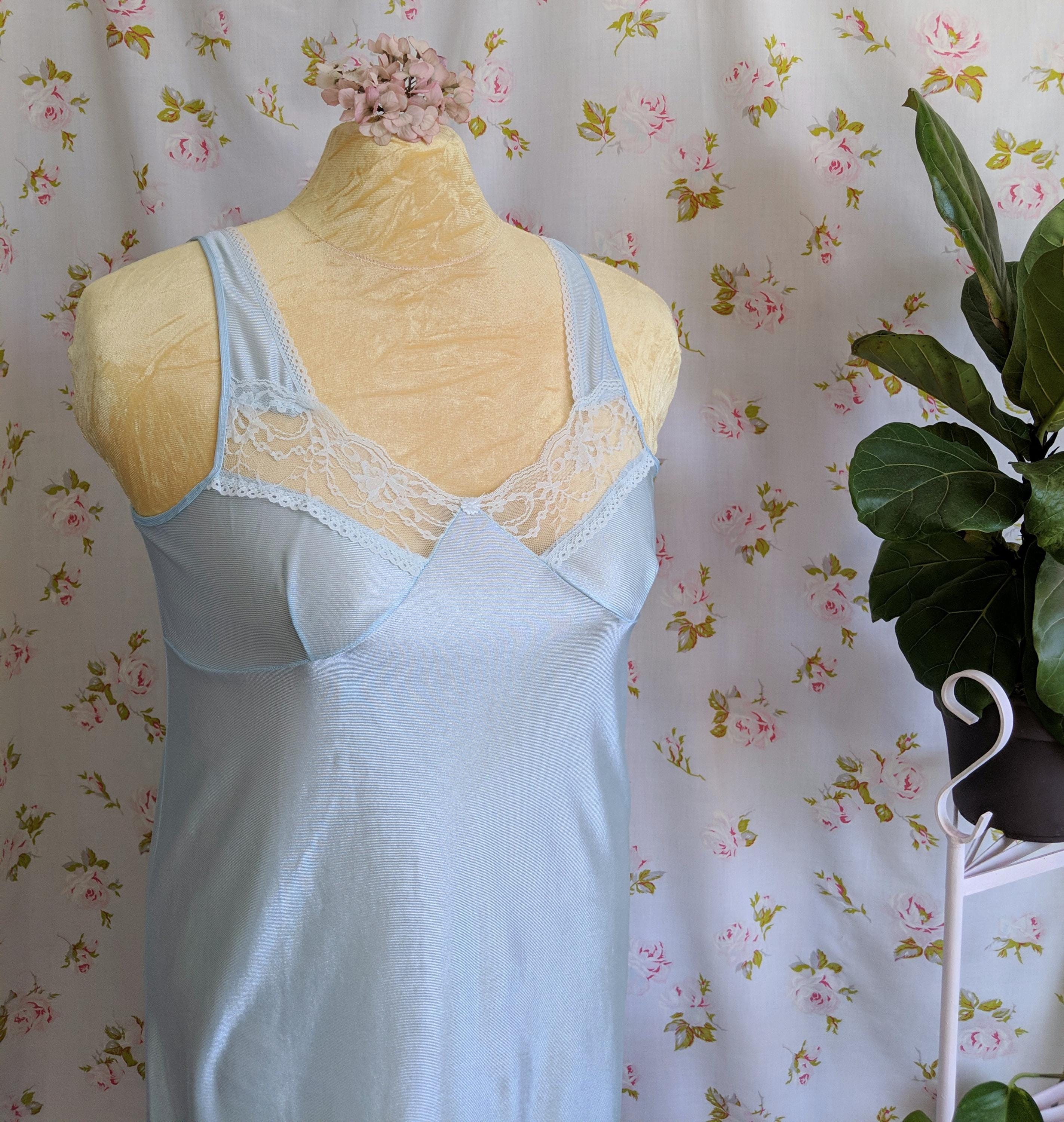 ALBERTA - Vintage Slinky Nylon Full Slip, Pastel Baby Blue Dress Slip ...