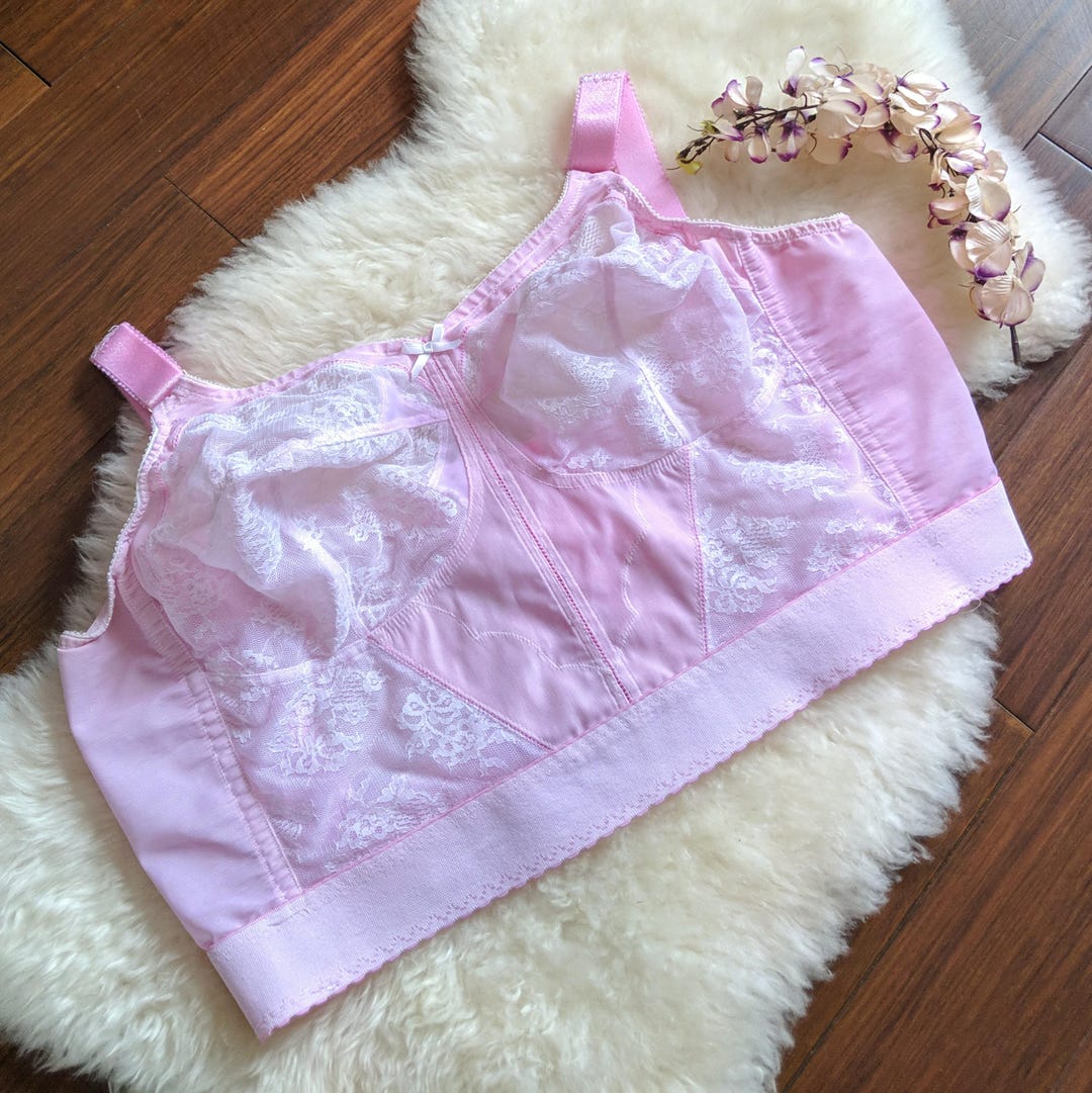 ELLA - Vintage Longline Bra, Hand Dyed Candy Pink, Sheer Lacy Bullet ...