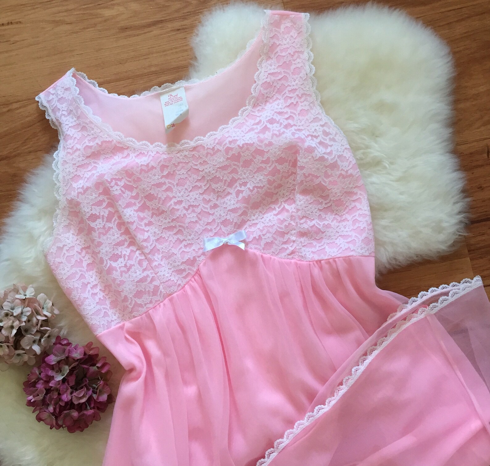SABRINA Vintage Pink Peignoir Set Fitted Nightie Flutter - Etsy Canada